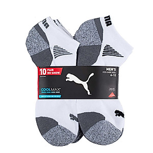 PUMA Men's No Show Socks - 10 Pairs (White Shoe Sz 12-16)