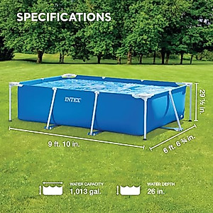 Intex 9.8' x 79" x 29.5" Rectangular Frame Above Ground Outdoor Backyard Swimming Pool with Flow Control Valve for Quick Draining, Blue