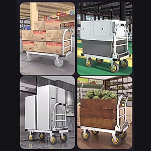 Generic Silent Flatbed Household Folding Trolley Grocery Shopping Trailer Portable Pull Truck Trailer for House Moving, 75*48cm, Silver