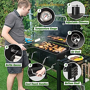 Captiva Designs Extra Large Charcoal BBQ Grill with Oversize Cooking Area(794 sq.in.), Outdoor Cooking Grill with 2 Individual Lifting Charcoal Trays and 2 Foldable Side Tables