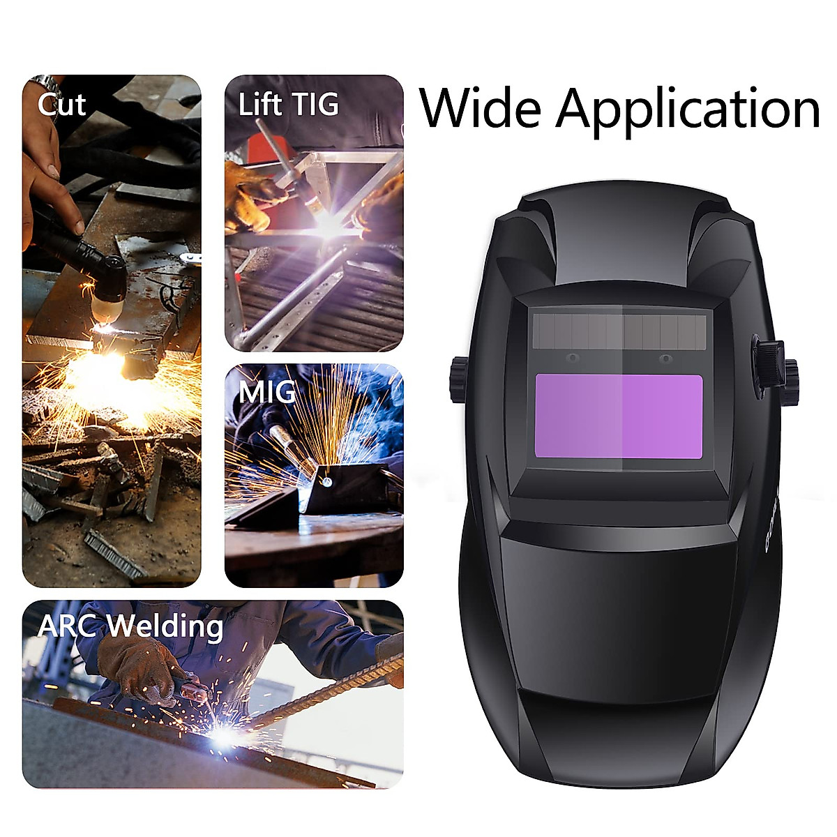 Goflas Welding Helmet Auto Darkening Solar Powered True Color Welder Helmet Welding Hood for MIG TIG Stick Welder Black