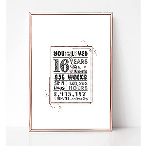 Katie Doodle Rose Gold Sweet 16 Birthday Decorations - Cute Guest Book Alternative - Great Sweet 16 Gifts for Girls or 16th Birthday Decorations for Girls - 11x17 inch Poster [Unframed] Rose Gold