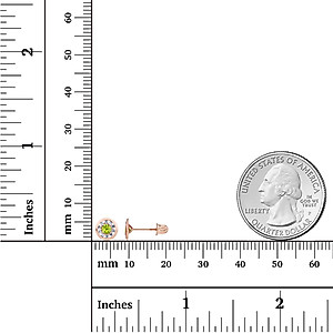 Solid 14K Rose Gold 6mm Circle 2.50mm Natural Green Peridot August Birthstone Screwback Stud Earrings For Women | 1mm Created White Sapphire Pave Circle Screwback Earrings For Women