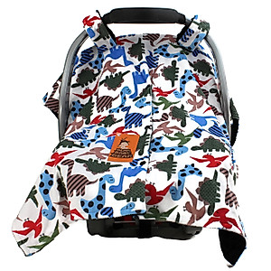 Dear Baby Gear - Baby Car Seat Canopy - Infant Car Seats Covers - Carseat Canopies for Boys and Girls - Toddler Carseat Cover with Snap Opening (Prehistoric Multicolored Dinosaur, Black Dot 40"x30")