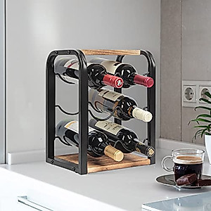 J JACKCUBE DESIGN Rustic Wood 6 Bottles Wine Rack for Countertop, 3 Tier Free Standing Wine Bottle Holder Stand Storage Organizer for Home Decor Bar, Cellar, Pantry, Cabinet- MK652A