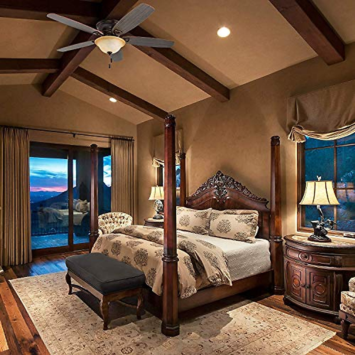 Honeywell Ceiling Fans Glen Alden, 52 Inch Classic Flush Mount Indoor LED Ceiling Fan with Light, Pull Chain, Quick-2-Hang Dual Finish Blades, Reversible Motor - 50517-01 (Oil Rubbed Bronze)