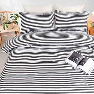 Nanko White and Grey Striped Queen Size Comforter Set, Print Pattern Soft Reversible Down Alternative Quilted Duvet Insert Bed Sets, Bedding Sets in a Bag for Women Men Teen, 88 x 90 Bed Sets Gray