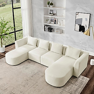 OMMGG U Shape Sectional Sofa, Modular Upholstered Couch with Two Single Seats and 2 Chaises, DIY Combination, Loop Yarn Fabric, for Living Room, Apartments,Lounges, and Clubs, 117, Ivory