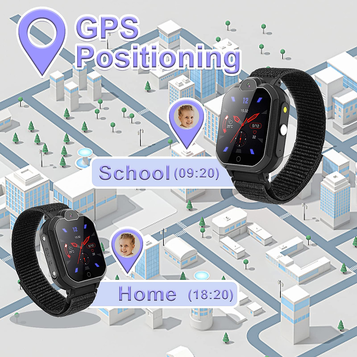 Volga 4G Kids Smart Watch for Boys Girls,Kids Smart Watch with GPS Tracker SIM Card WiFi Voice Video Call Pedometer Camera SOS Alarm Clock Touch Screen,Smart Watch for Kids Age 4-15 Gifts(Black)