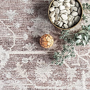 nuLOOM Rosa Machine Washable Distressed Vintage Medallion Area Rug, 6' Round, Light Pink