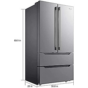 Smad 36" French Door Refrigerator 22.5 Cu.Ft, Refrigerator with ice maker, Counterdepth Refrigerator Bottom Freezer, Automatic Defrost, Humidity Controlled, fingerprint-proof stainless steel