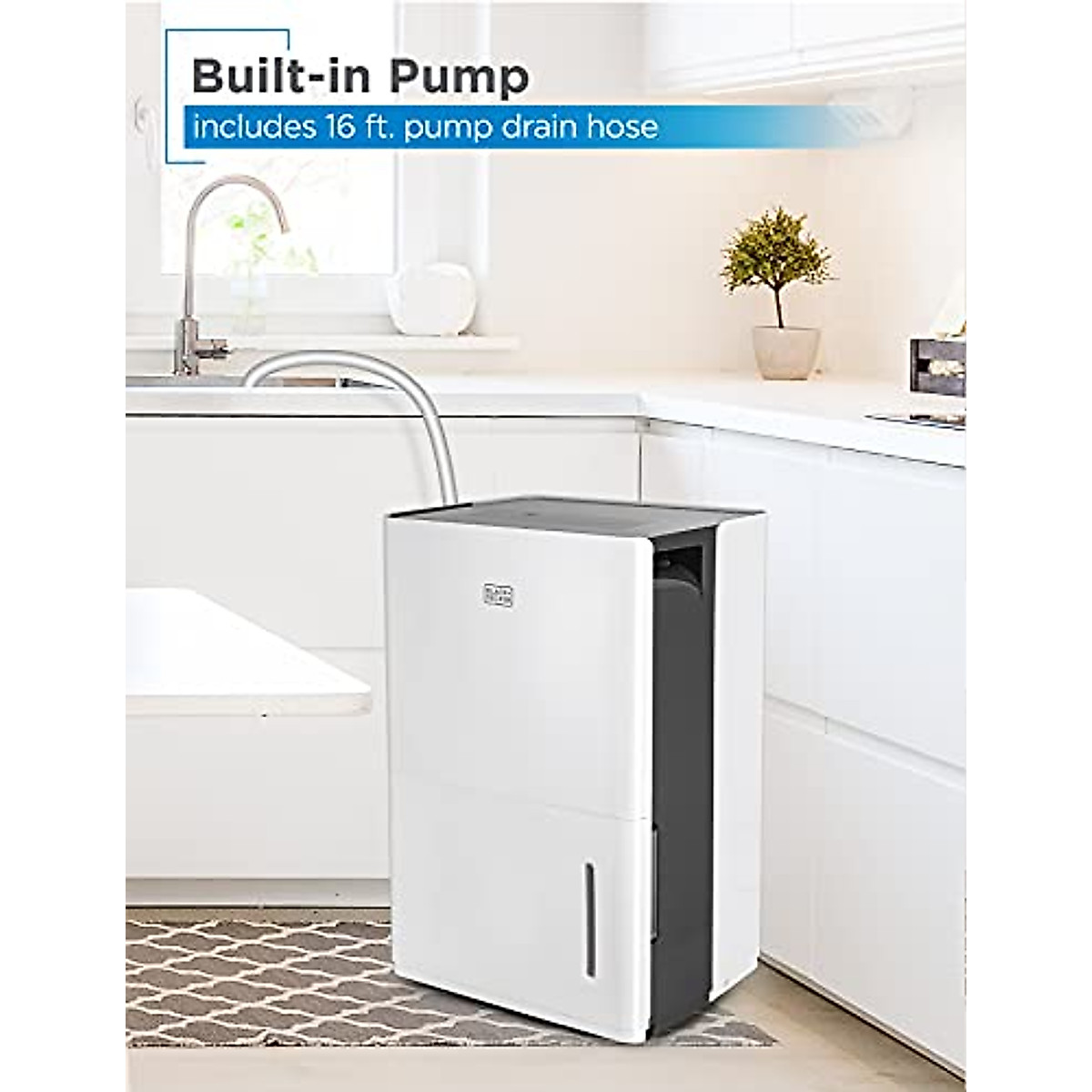 BLACK+DECKER 4500 Sq. Ft. Dehumidifier with Built-In Drain Pump for Continuous Drainage, for Large Spaces and Basements, Energy Star, Digital, BD50PMWSA, White