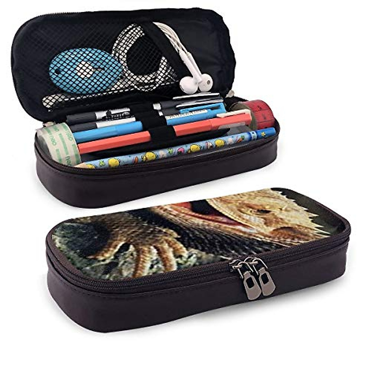 NiYoung Fashion Big Capacity Pencil Pen Case Stationery Box Desk Organizer with Zipper Storage Pouch Holder for School & Office Supplies - Funny Bearded Dragon Lizards