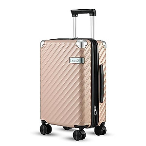 LUGGEX Pink Carry On Luggage 22x14x9 - PC Expandable Hard Shell Suitcase with Spinner Wheels