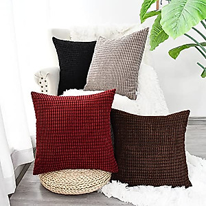 CaliTime Pack of 2 Comfy Throw Pillow Covers Cases for Couch Sofa Bed Decoration Comfortable Supersoft Corduroy Corn Striped Both Sides 18 X 18 Inches Coffee