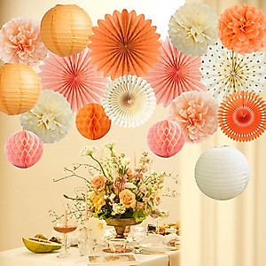 Orange Beige Peach Fall Boho Party Decorations Paper Pom Poms Paper Fans Paper Lanterns for Autumn Thanksgiving Harvest Birthday Baby Shower Bridal Shower Wedding Party Decor