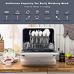 ARLIME Compact Countertop Dishwasher, Portable Dishwasher W/7.5-L Built-in Water Tank, 5-Program, 360° Dual Spray, 24H Air-Dry Function, Child Lock, Mini Dishwasher for Apartments, Dorms & RVs, White