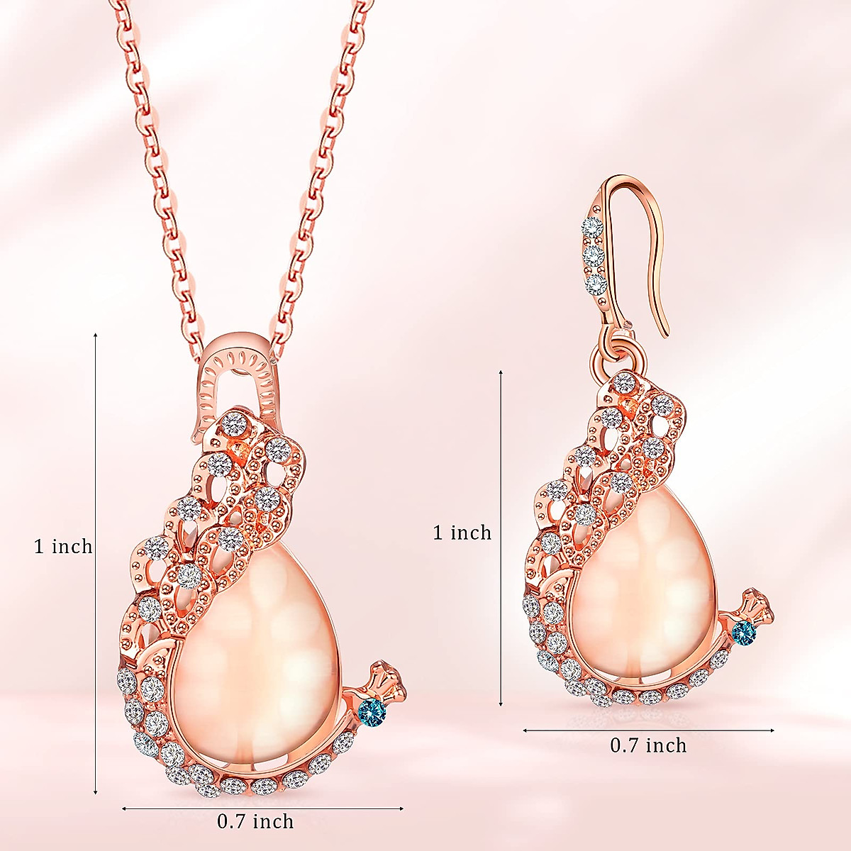 MTLEE 4 Sets Peacock Jewelry for Women, Valentine's Day Gifts Crystal Necklace Earrings, Rhinestone Waterdrop Pendant, Heart Charm Hook Earrings for Birthday Party Gifts