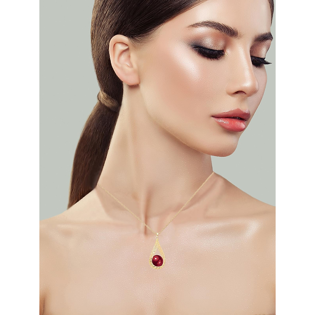 Big Grey Gray Pearl Large Pendant Drop Dangle Simple Prom Formal Necklace for Women Trendy Handmade Hypoallergenic 14K Glod Plated Costume Jewelry (Grey-14K Gold)