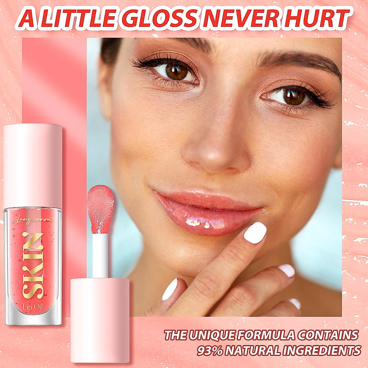 BANGFENG 2Pack Non-sticky Lip Oil, Moisturizing Glossy/Shiny Lip Gloss Oil PlumpingTint, Hydrating Lip Gloss Lip Balm, Long Lasting Nourishing Fruit Flavoure Lip Oils(Strawberry + Coconut)