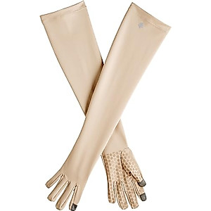 Coolibar UPF 50+ Men's Women's Culebra UV Long Sun Gloves - Sun Protective (Medium- Beige)