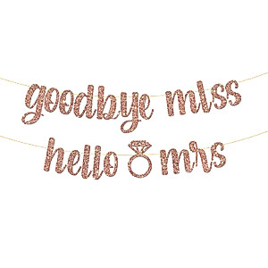 Belrew Goodbye Miss Hell Mrs Banner, Engagement Party Decor, Bridal Shower, Wedding Bride to Be Party Decoration Supplies, Glittery Rose Gold