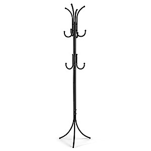 Zanflare Coat Rack Coat Tree Hats Hanger Holder 11 Hooks for Jacket,Umbrella, Tree Stand with Base Metal (Black), Freestanding Rack for Entryway