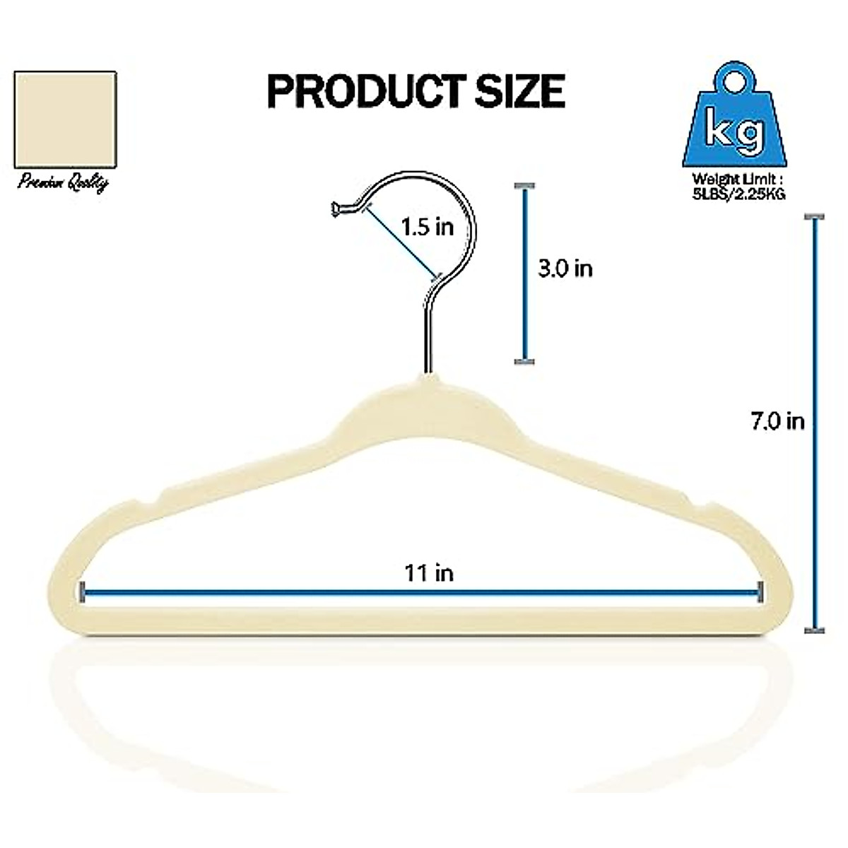 GVTECH Kids Hangers Velvet, [50 Pack] Children Cloth Durable Baby Hangers for Closet - Perfect Infant Toddler Kid Hanger for Everyday Use, Non Slip 360° Hooks for Shirt, Pant, Dress (50 Pack, Ivory)