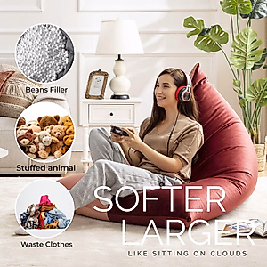 Nobildonna 4ft Bean Bag Chair Cover (No Filler) for Adults, 400L Extra Large Premium Velvet Beanbag Chair Cover, Washable Beanbag Without Filling Ultra Soft Triangular Lazy Sofa Cover (Pink Red)