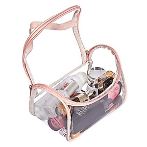 HAOGUAGUA Heavy Duty Clear Cosmetic Bag Waterproof Transparent Travel Makeup Toiletry Organizer Bag (Pink)