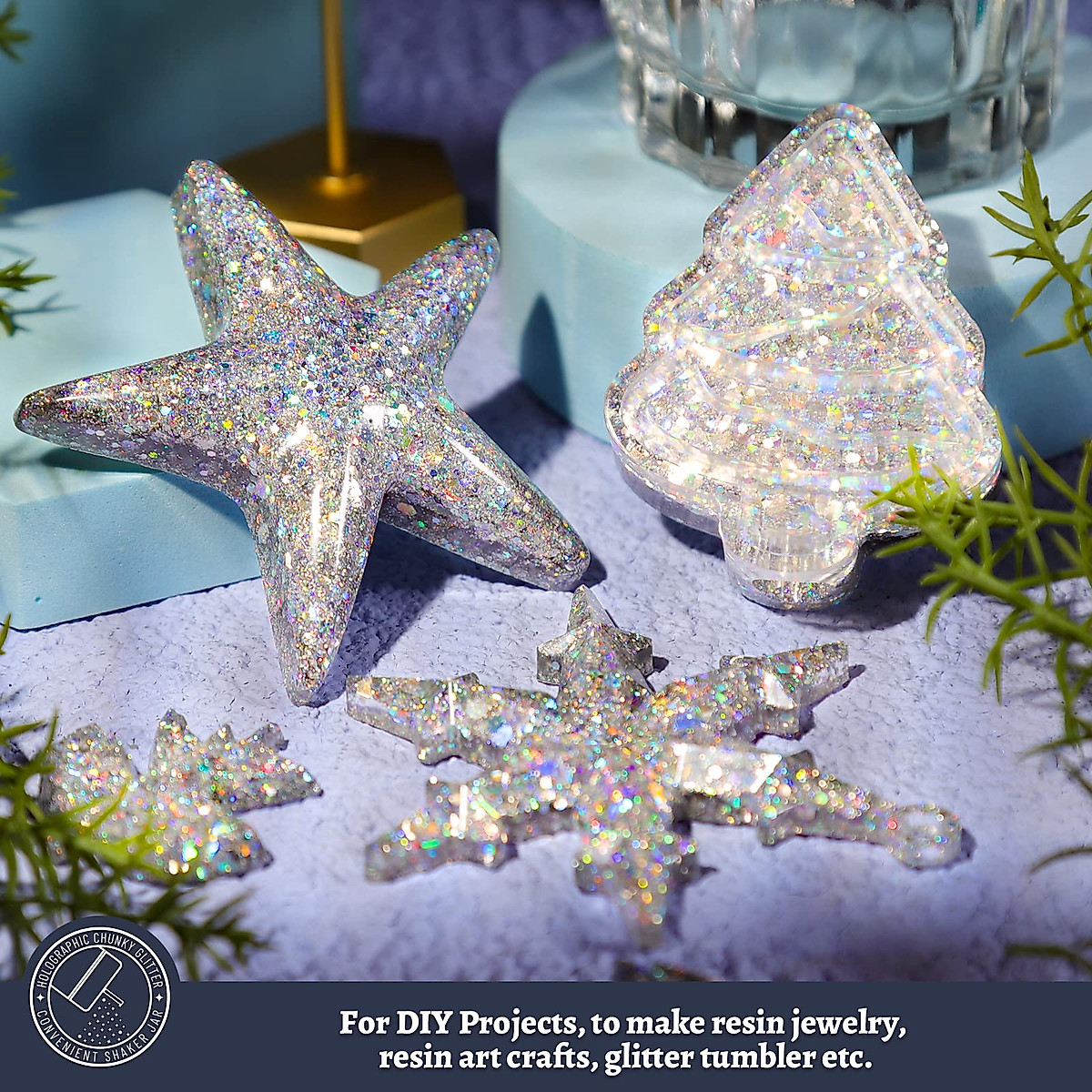 Holographic Chunky Glitter, 160G/5.64OZ Craft Glitter for Resin, Metallic Iridescent Chunky Fine Glitter Sequin Flake Bulk, Nail Glitter for Makeup Body Face Eye, Epoxy Tumbler, LEOBRO Silver Glitter