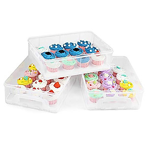 ZOAJU Plastic Cupcake Carrier, 3 tier Stackable Layer Insert Cupcake Holder for 36 Cupcakes or 3 Large Rectangular Cakes for Cookie, Muffin or Cake