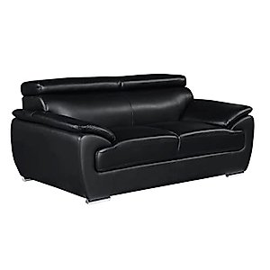 Blackjack Furniture 4571 Veal Collection Leather Upholstered Modern Living Room Loveseat, Black