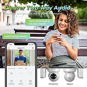 Solar Security Camera Outdoor with Solar Powered, 2K 3MP Color Night Vision PTZ WiFi Camera Built-in 9600mAh Battery with Motion Detect