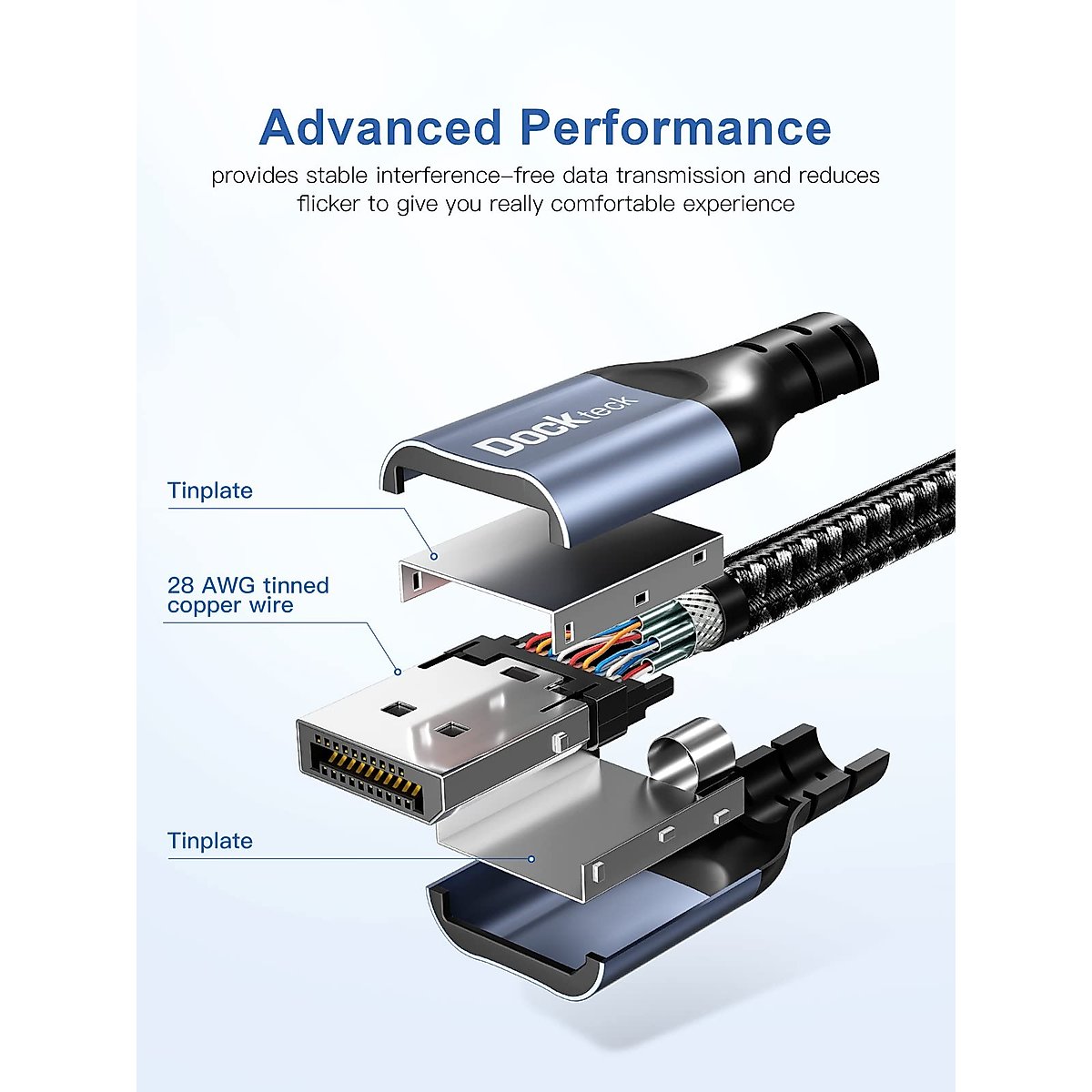 dockteck 8K DisplayPort Cable 1.4 10FT, DP to DP UHD Speed Display Port Cord, Cable Support HBR3 32.4Gbps HDCP Braided Cable for TV FreeSync G-Sync Gaming Monitor PC Laptop
