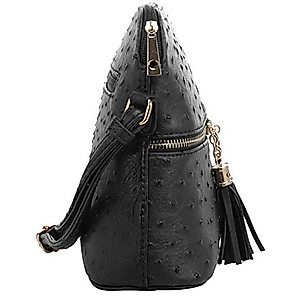SG SUGU Crocodile Pattern Lightweight Medium Dome Crossbody Bag Shoulder Bag with Tassel | Black