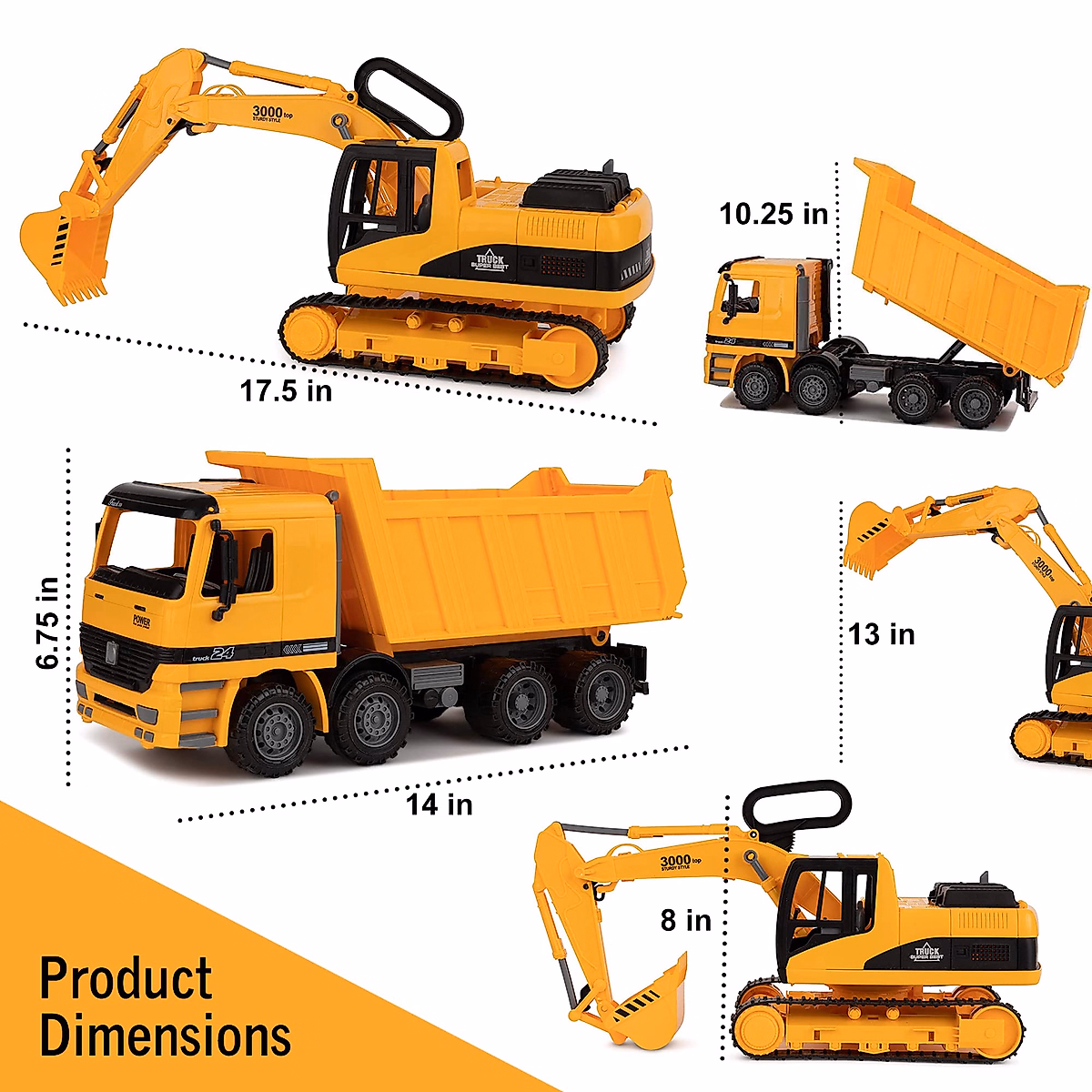 Toy To Enjoy Construction Toys - Excavator & Dump Truck Toy for Kids (Set of 2) – Moveable Claw & Lifting Back – Garbage Truck & Bulldozer Digger – Construction Vehicles for Boys & Kids