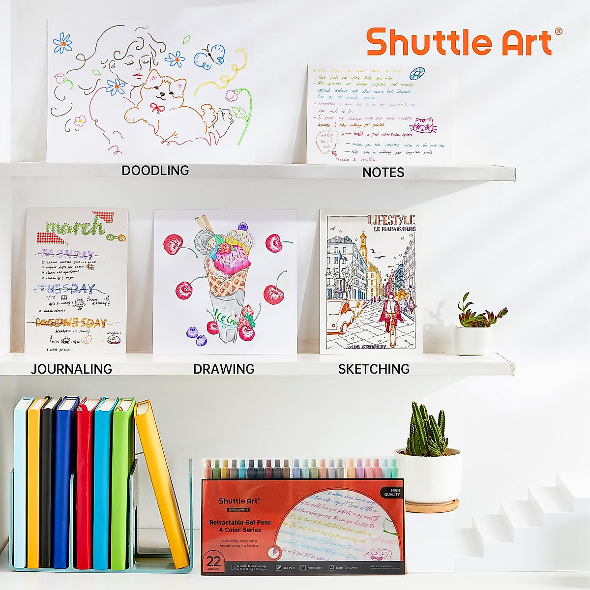 Shuttle Art Gel Pens - 22 Colors for Creative Writing