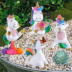 Mood Lab Miniature Unicorn Figurines Set - Funny Mini Statue Kit of 4 pcs - Unicorn Fairy Garden Accessories
