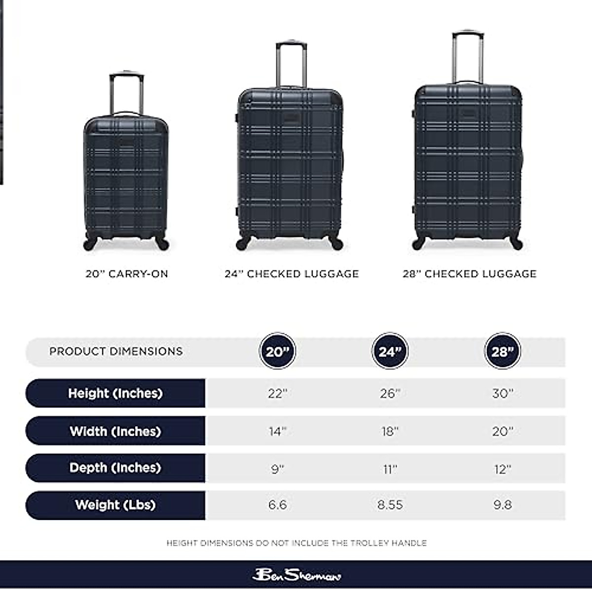 Ben Sherman Nottingham Lightweight Hardside 4-Wheel Spinner Travel Luggage, Naval, 28-Inch Checked