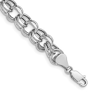 14k White Gold Lite 8mm Double Link Charm Bracele QWSD5-7.25
