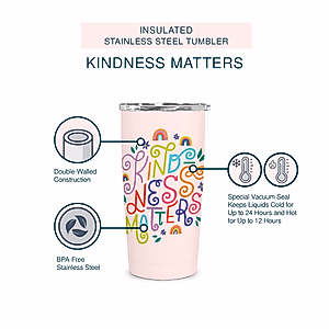 Studio Oh! Insulated Stainless-Steel Tumbler - Double-Walled 17-Ounce Travel Cup - Vacuum Seal Keeps Liquids Hot or Cold for Hours - Fits Standard Size Cup Holders - Kindness Matters
