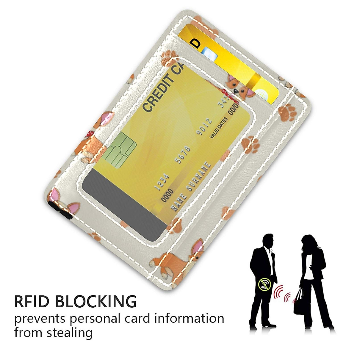 Linomo Thin leather Card Holder and Money Clip Corgi Dog Paws Print Wallet RFID Blocking for Men & Women