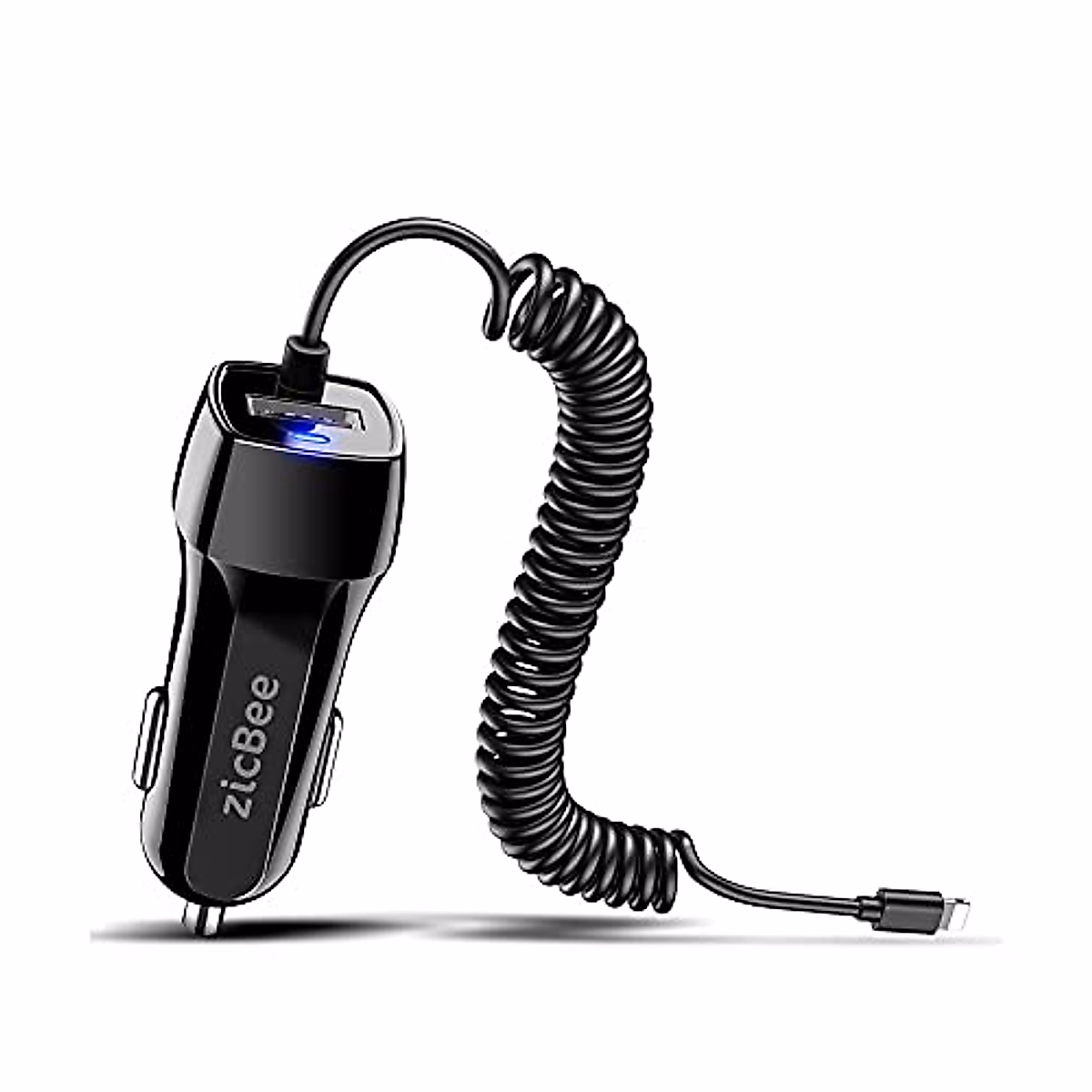 Car Charger for iPhone, 3.6A/18W Built-in 4.9ft Spiral Lightning Coiled Cable, 12-24V Fast Charging Cigarette Lighter Plug Adapter for iPhone 14 13 12 11 Mini Pro Max Plus XR SE XS X 8 7 6 5, iPad