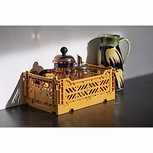 Aykasa Collapsible Storage Bins, Plastic Crate for Storage, Collapsible Crate, Utility Stackable Box, Collapsible storage box, Milk crate Collapsible storage (Small, Milk tea)