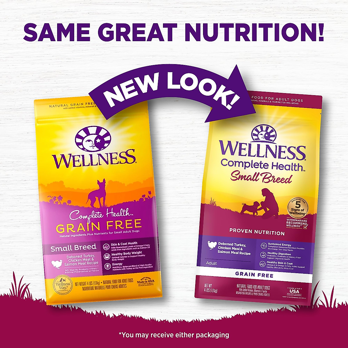 Wellness Complete Health Grain-Free Small Breed Dry Dog Food, Natural Ingredients, Made in USA with Real Turkey, For All Lifestages (Turkey, Chicken & Salmon, 4-Pound Bag)