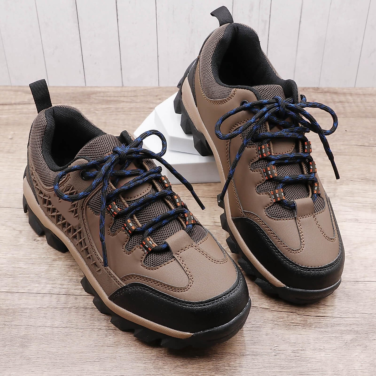 DELELE 2 Pair Round Wave Non Slip Outdoor Mountaineering Climbing Shoe Laces String Rope Blue&Black Hiking Shoelaces Men Women Shoestrings-55 inch