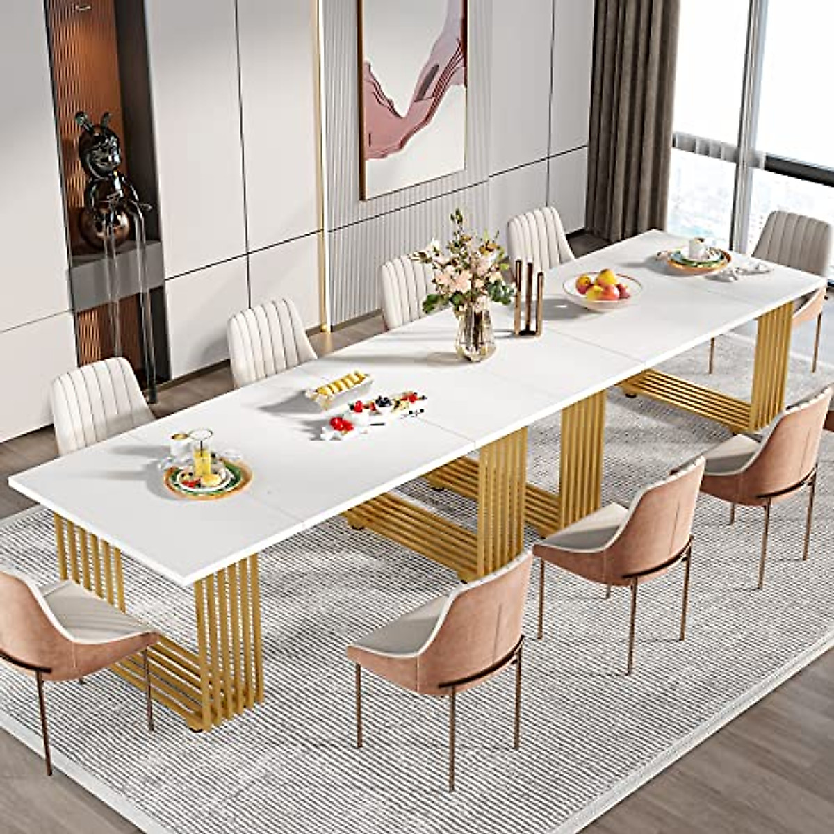Tribesigns Modern Dining Table for 6-8 People, 70.8 Inches Long White Dining Room Table for Kitchen, Wood Kitchen Table with Gold Metal Legs, Rectangular Dinner Table for Dining Room, Family Gathering