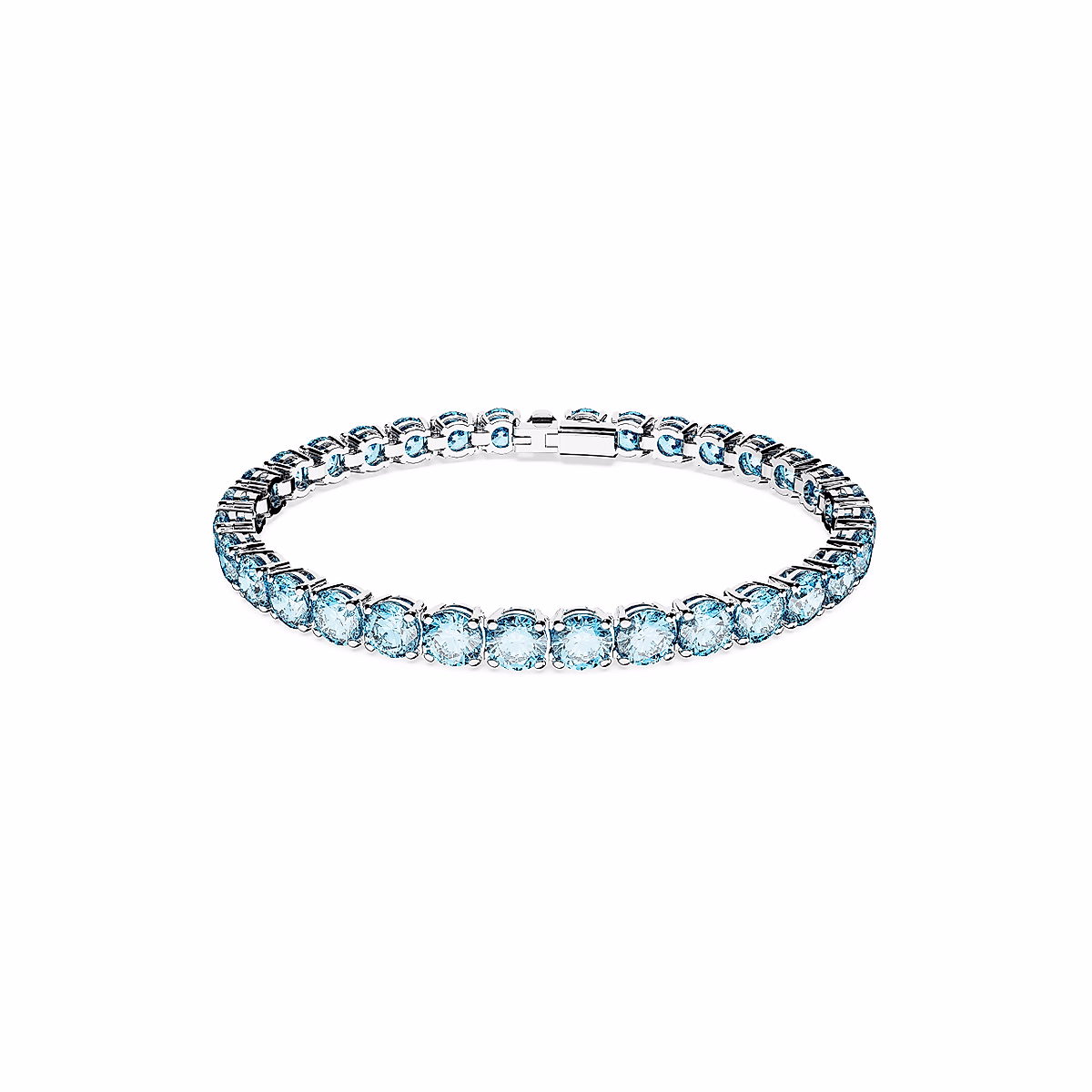 SWAROVSKI Matrix Tennis Bracelet, Round Crystals in Light Aquamarine-Blue on Rhodium Finished Band, Size M, Part of the Matrix Collection