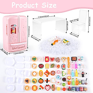 95 Pcs Dollhouse Refrigerator Mini Fridge Table Dining Car Toy with Food Set Kitchen Furniture Miniatures Party Fruits Juice Milk Desserts for Children Drink Cake Pretend Play Game Fake Ice Cubes